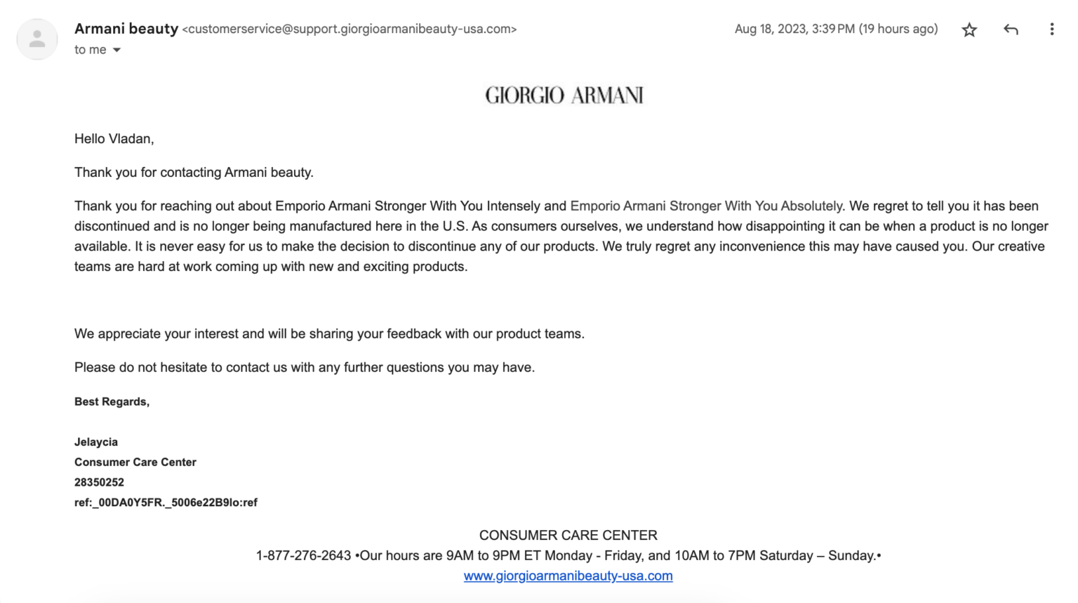 Officially Discontinued: Armani Stronger With You Intensely