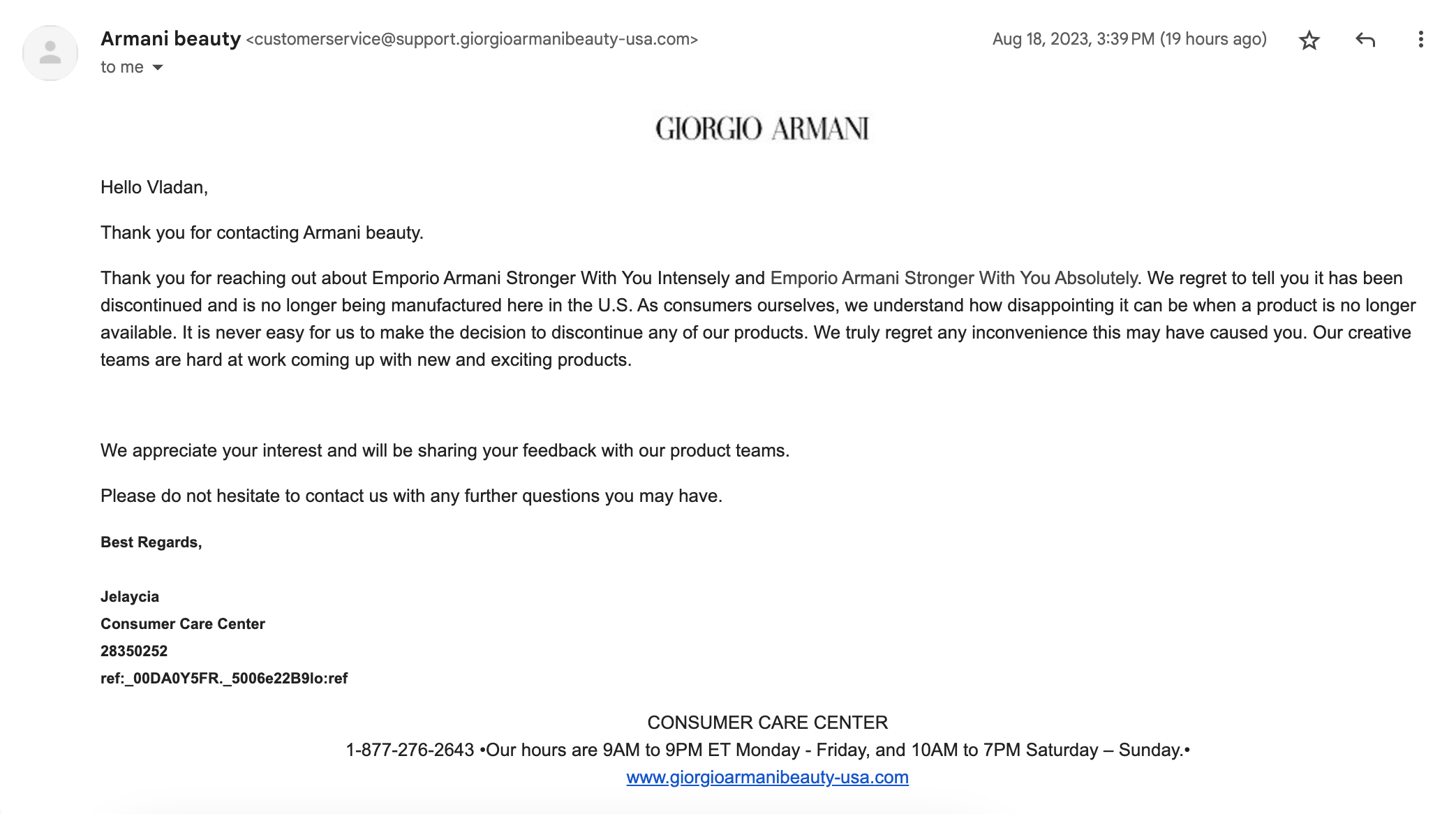 Officially Discontinued: Armani Stronger With You Intensely